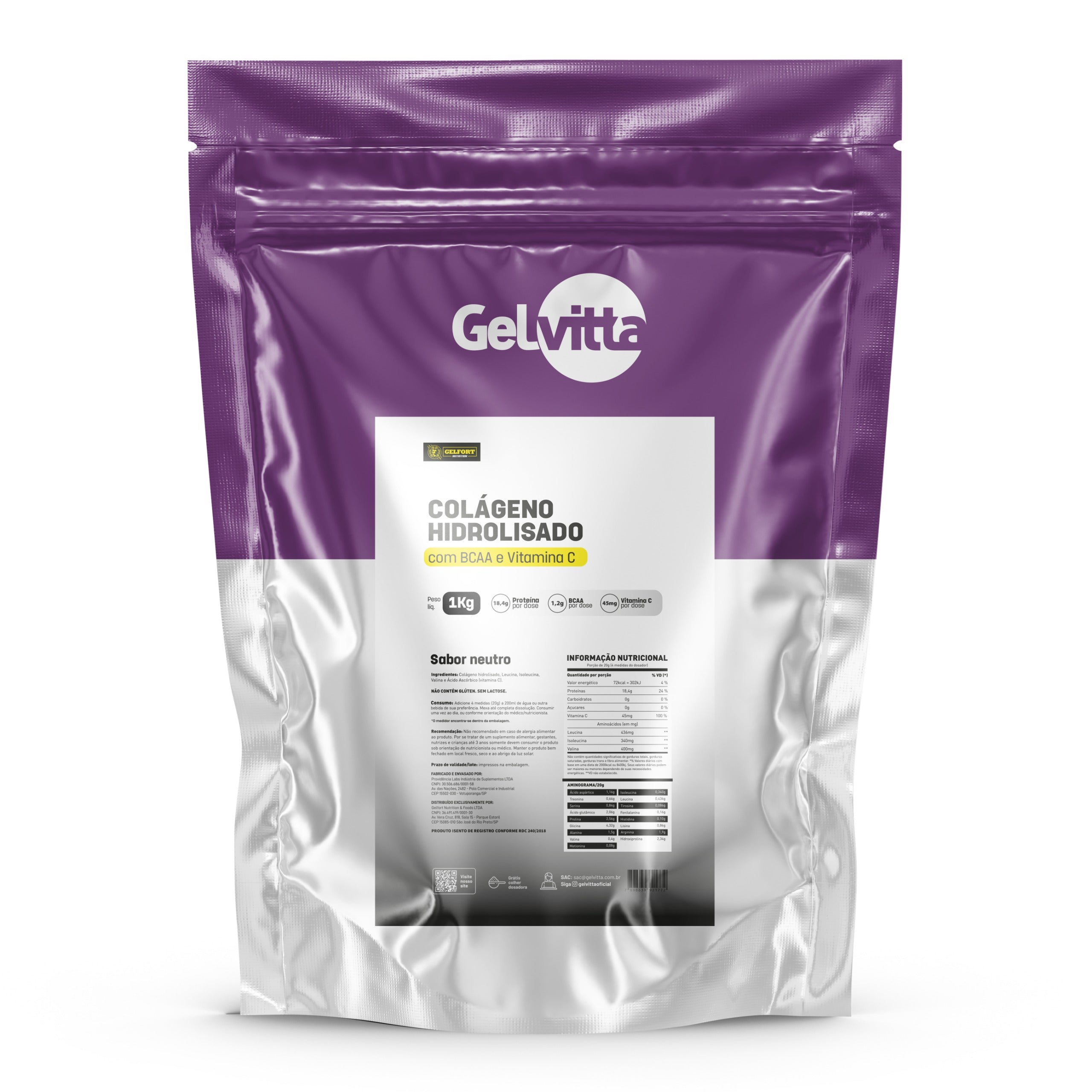 COLÁGENO PURO ISOLADO COM BCAA E VITAMINA C 1 KG - GANHO DE MASSA MUSC